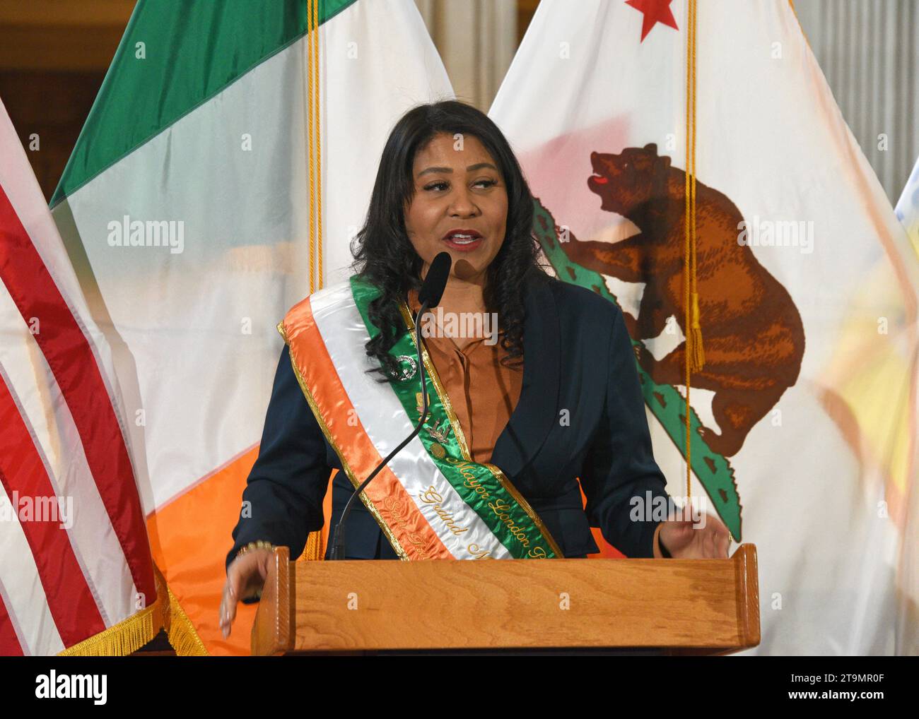 San Francisco, CA - March 3, 2023: Mayor London Breed speaking at the ...