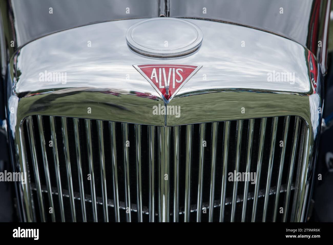 The chrome radiator grille and Alvis badge of a 1930s Alvis 4.3 litre ...