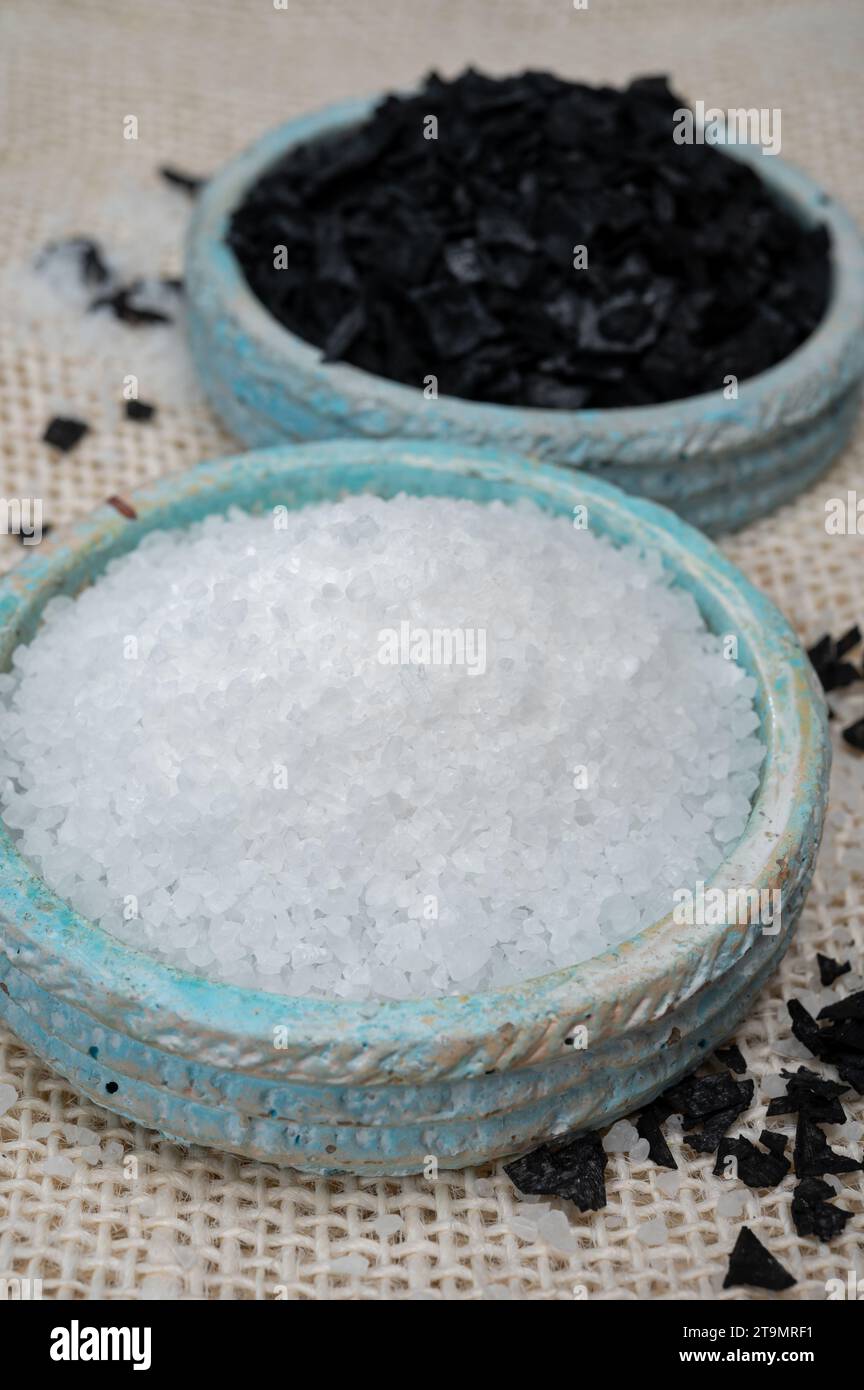 Black and white Mediterranean sea salt close up, Cyprus Black Salt ...