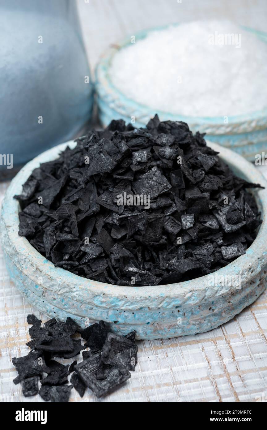 Black and white Mediterranean sea salt close up, Cyprus Black Salt ...