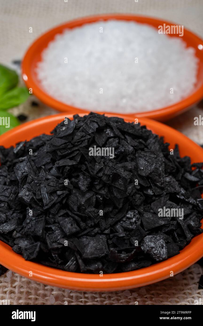 Black and white Mediterranean sea salt close up, Cyprus Black Salt ...