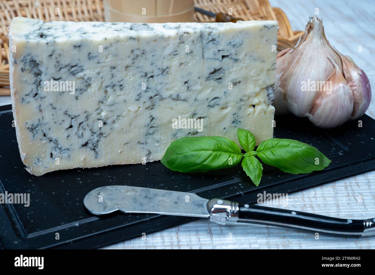 Italian food, buttery or firm blue cheese made from cow milk in ...