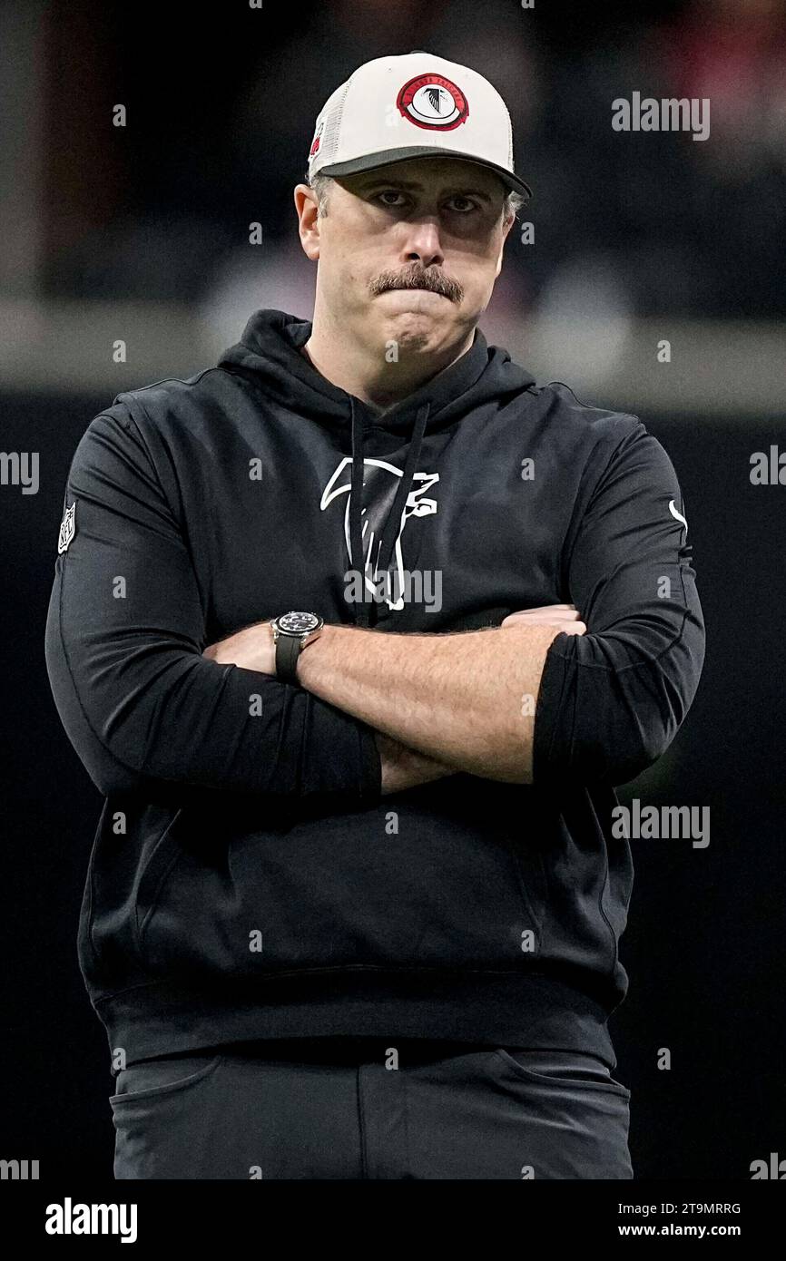 Atlanta Falcons head coach Arthur Smith stands on the turf before an ...