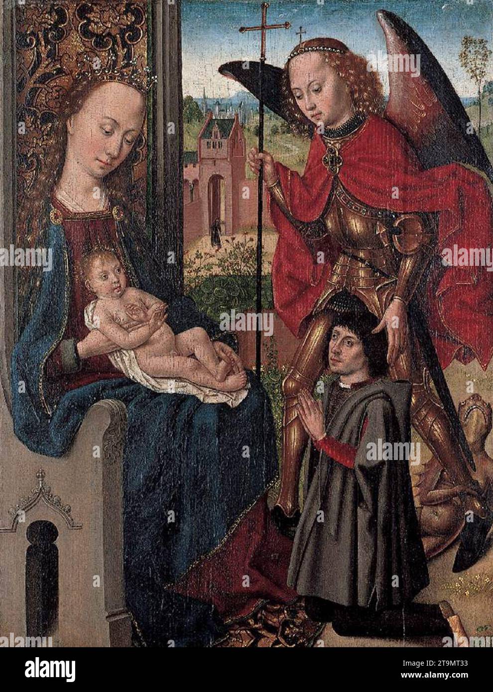 Virgin and Child Adored by a Donor Presented by St Michael - by Master Of The Legend Of Saint ...