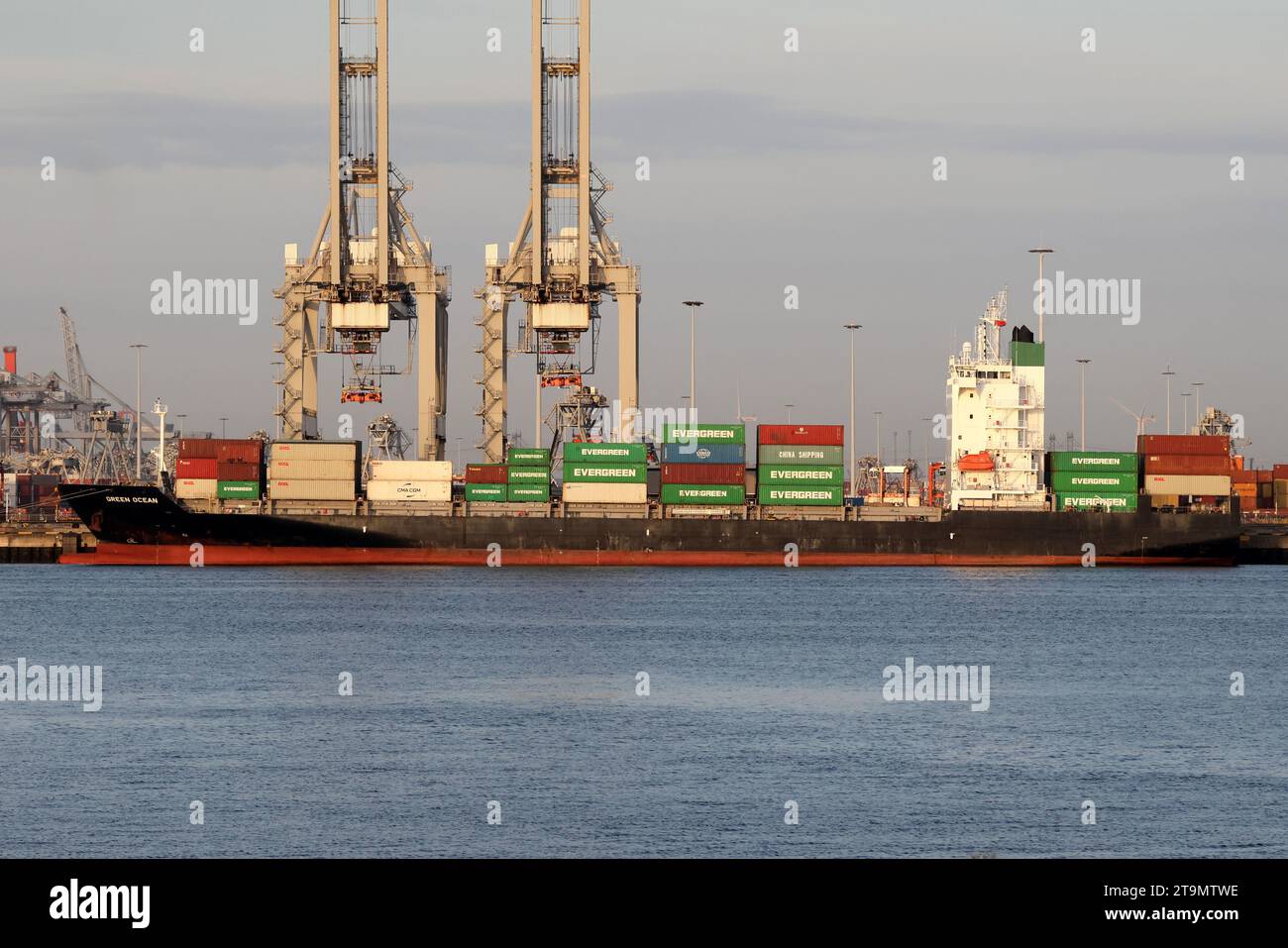 The feeder ship Green Ocean is in the port of Rotterdam on September 14 ...