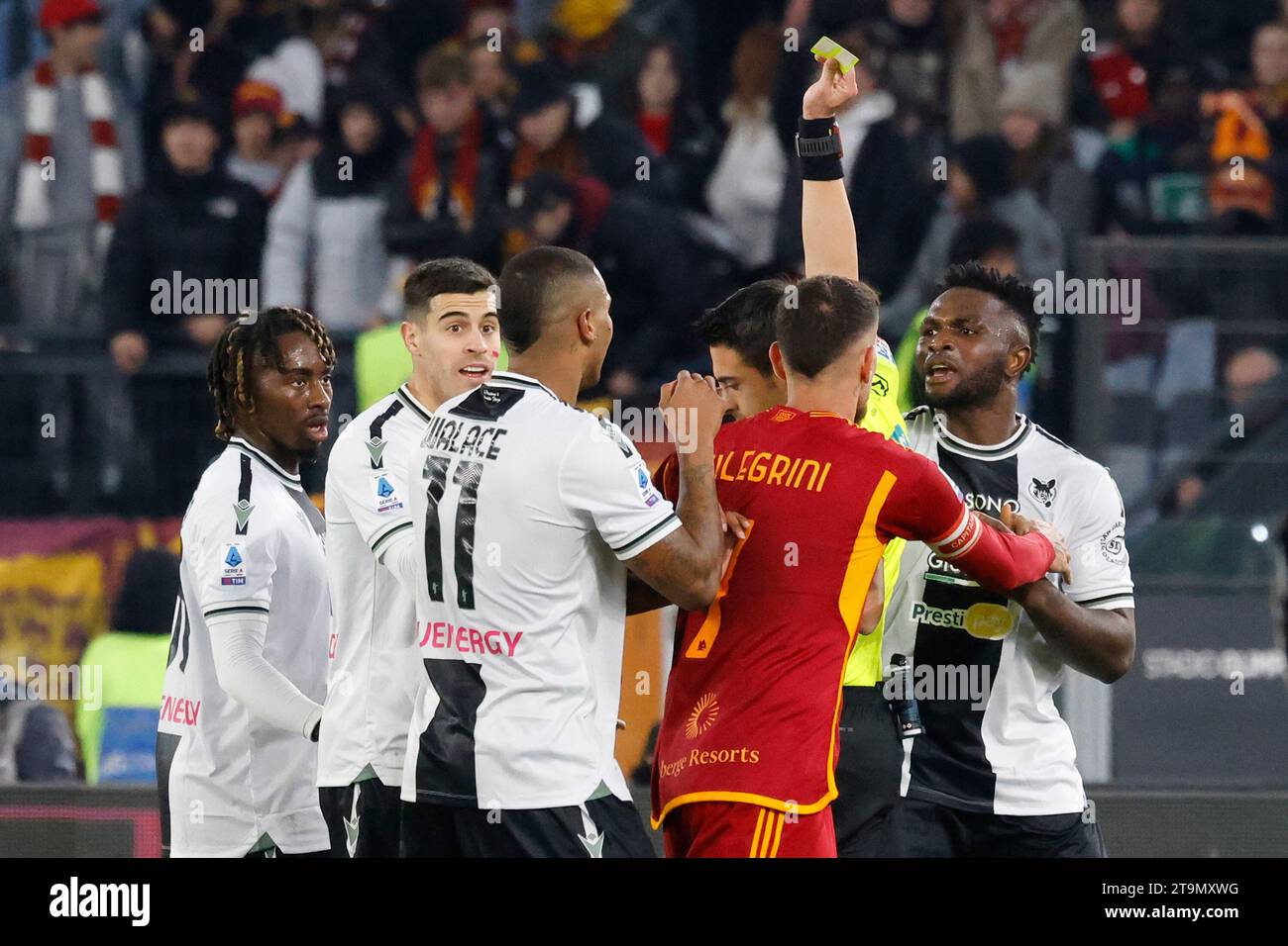 Rome, Italy. 26th Nov, 2023. Referee Luca Massimi gives a red card to ...