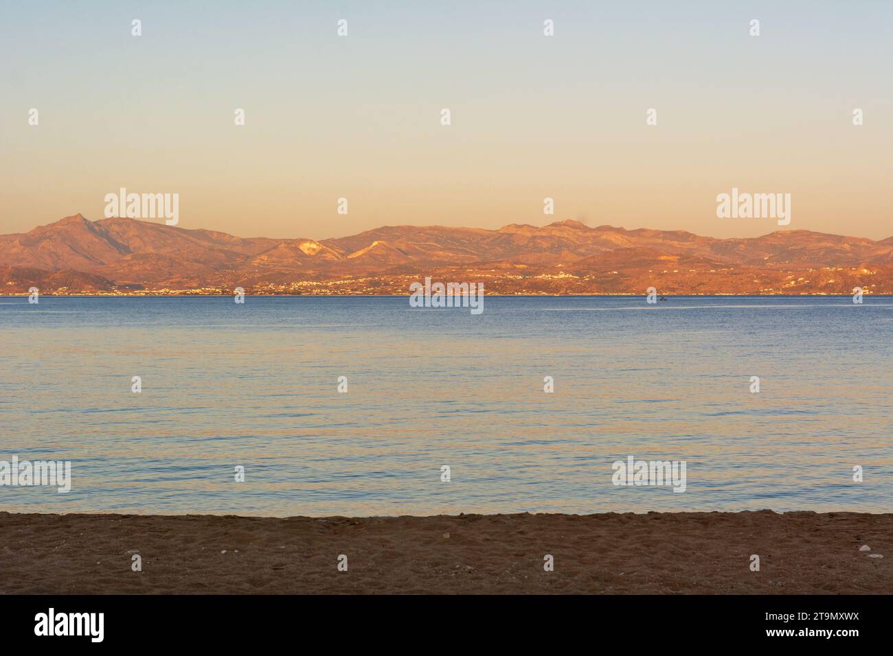Logaras beach on Paros island. View of the Naxos coast. Cyclades ...