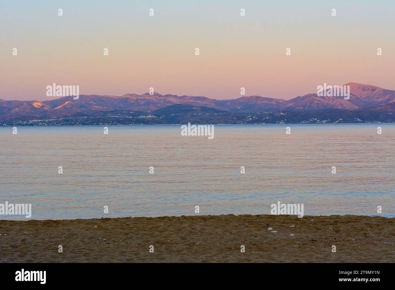 Logaras beach on Paros island. View of the Naxos coast. Cyclades ...