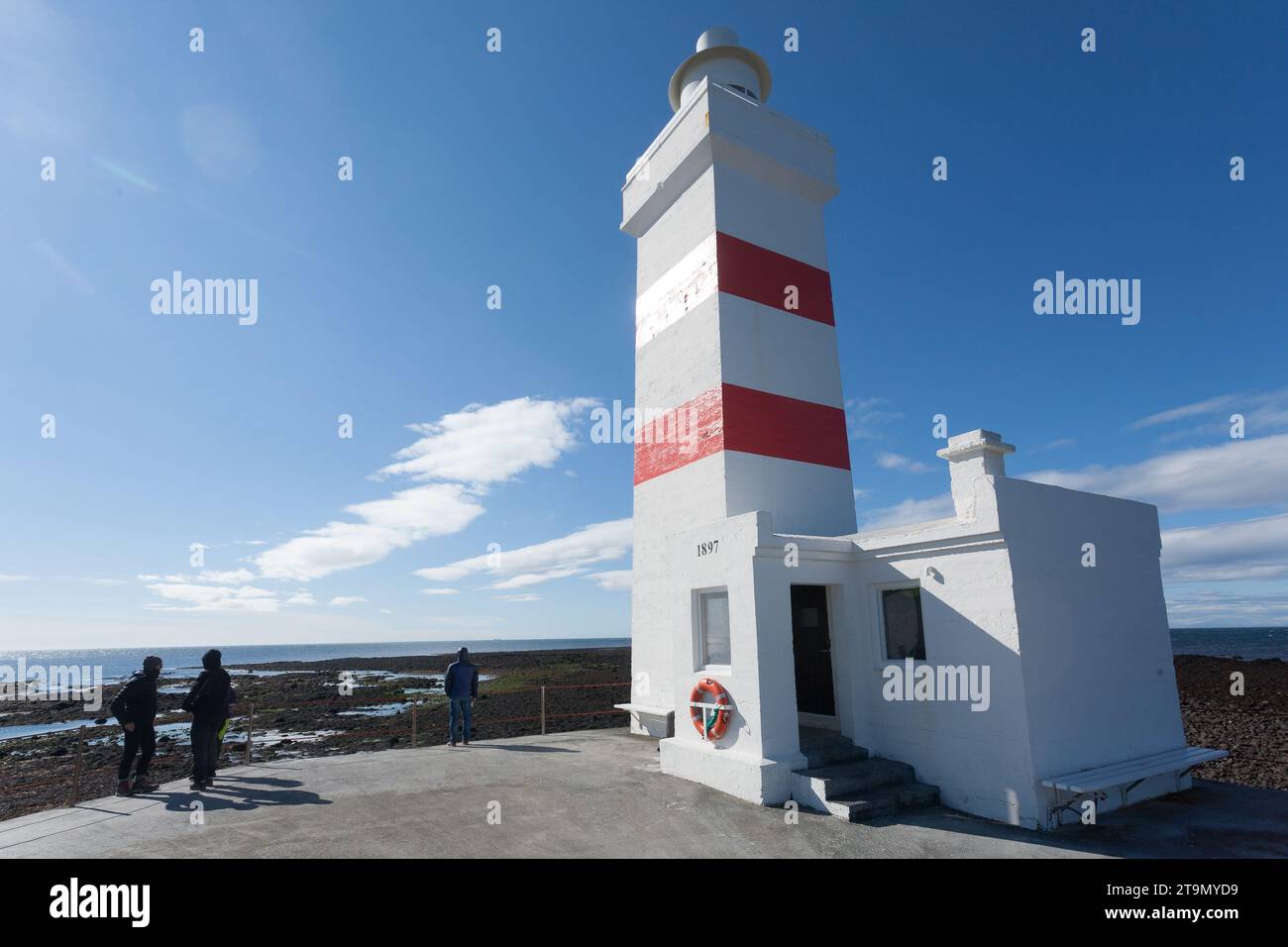 The old lighthouse in Gardur at Reykjanes Peninsula Iceland. Iceland ...
