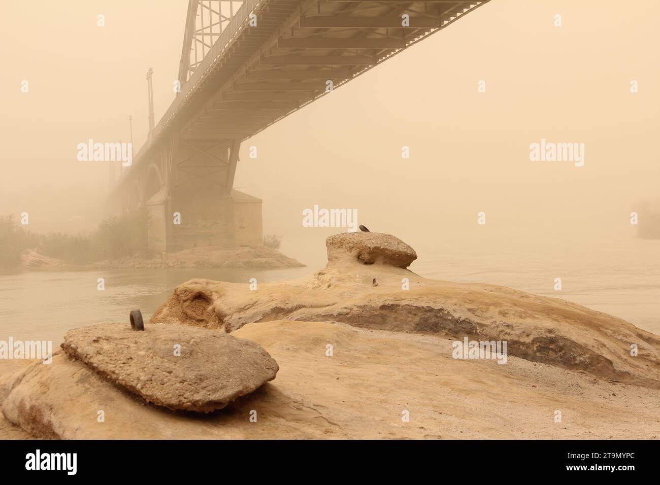 Ahvaz's White Bridge, a graceful silhouette in the mystical haze ...
