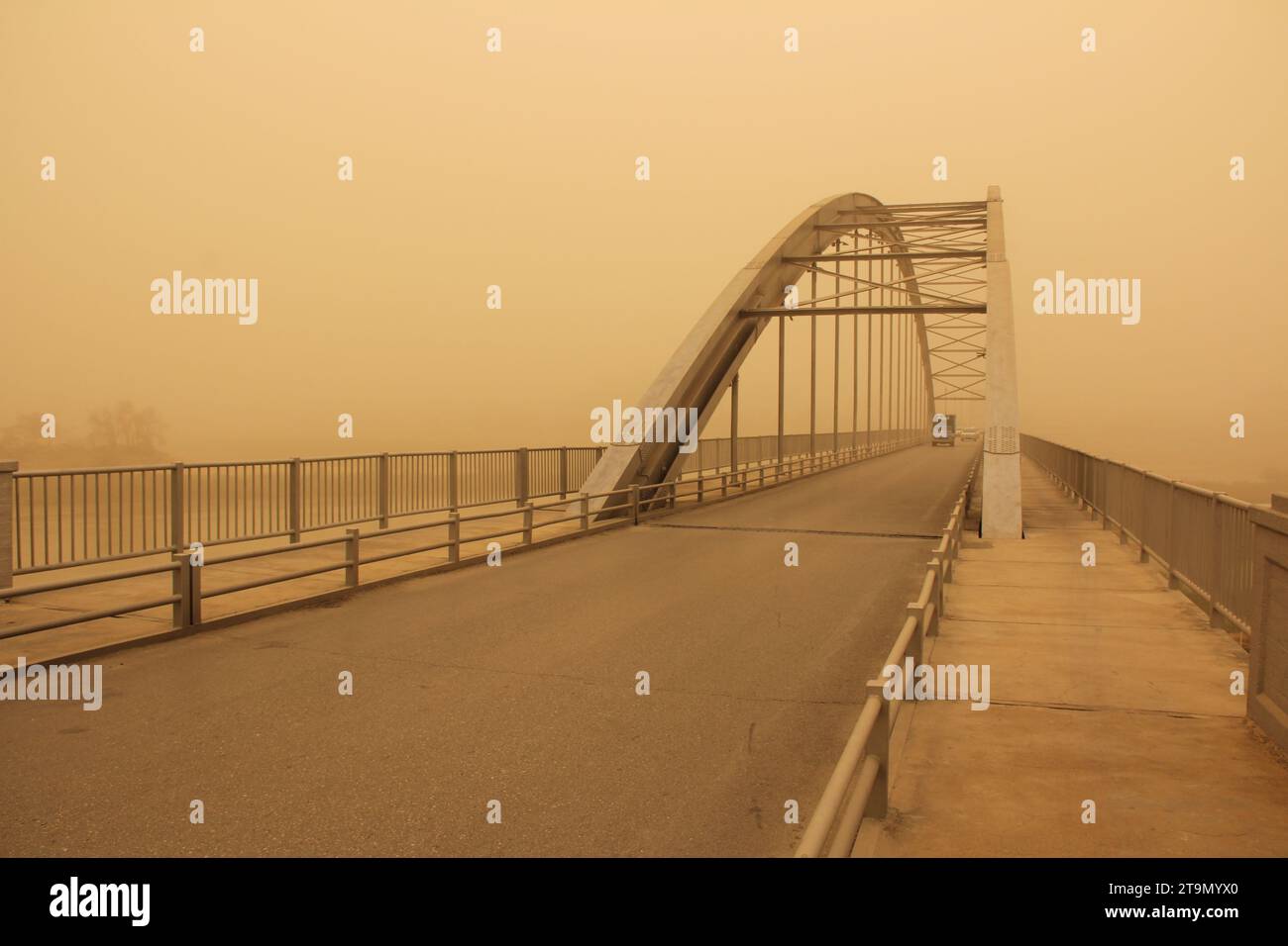 Ahvaz's White Bridge, a graceful silhouette in the mystical haze ...