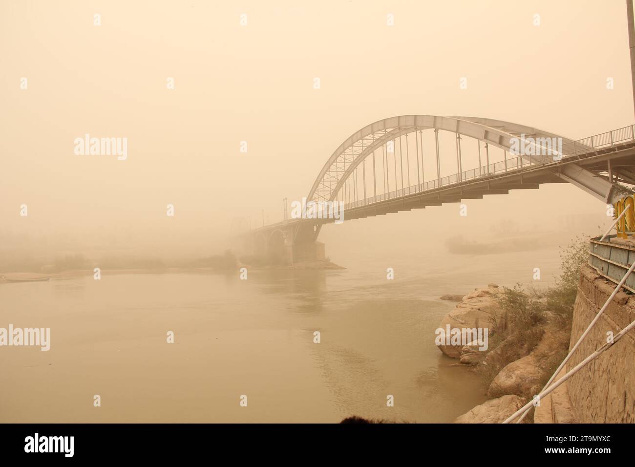 Ahvaz's White Bridge, a graceful silhouette in the mystical haze ...