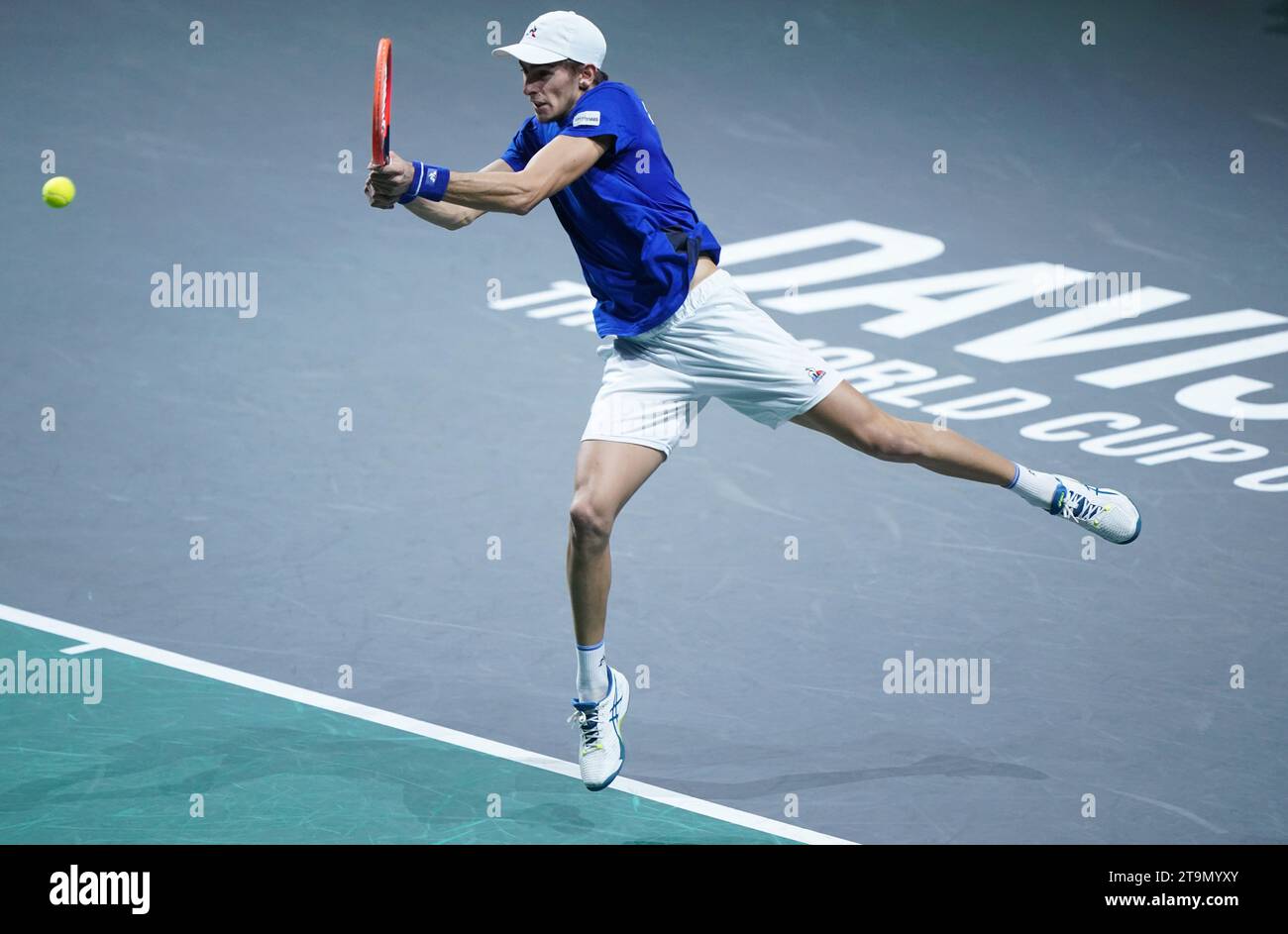 Italy's Matteo Arnaldi in action during the Davis Cup 2023 final match at the Palacio de ...