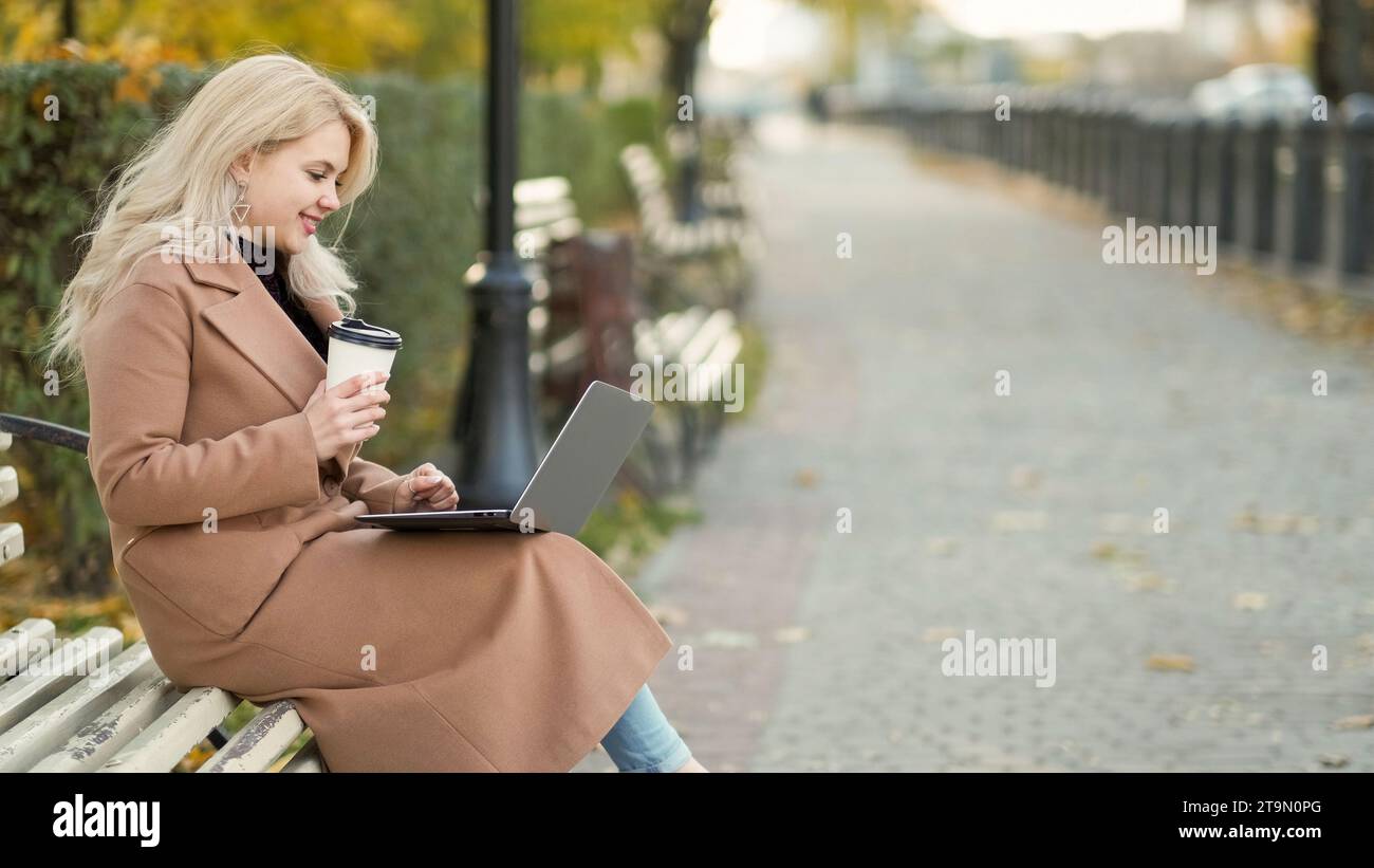 Freelance work happy woman virtual connection Stock Photo - Alamy