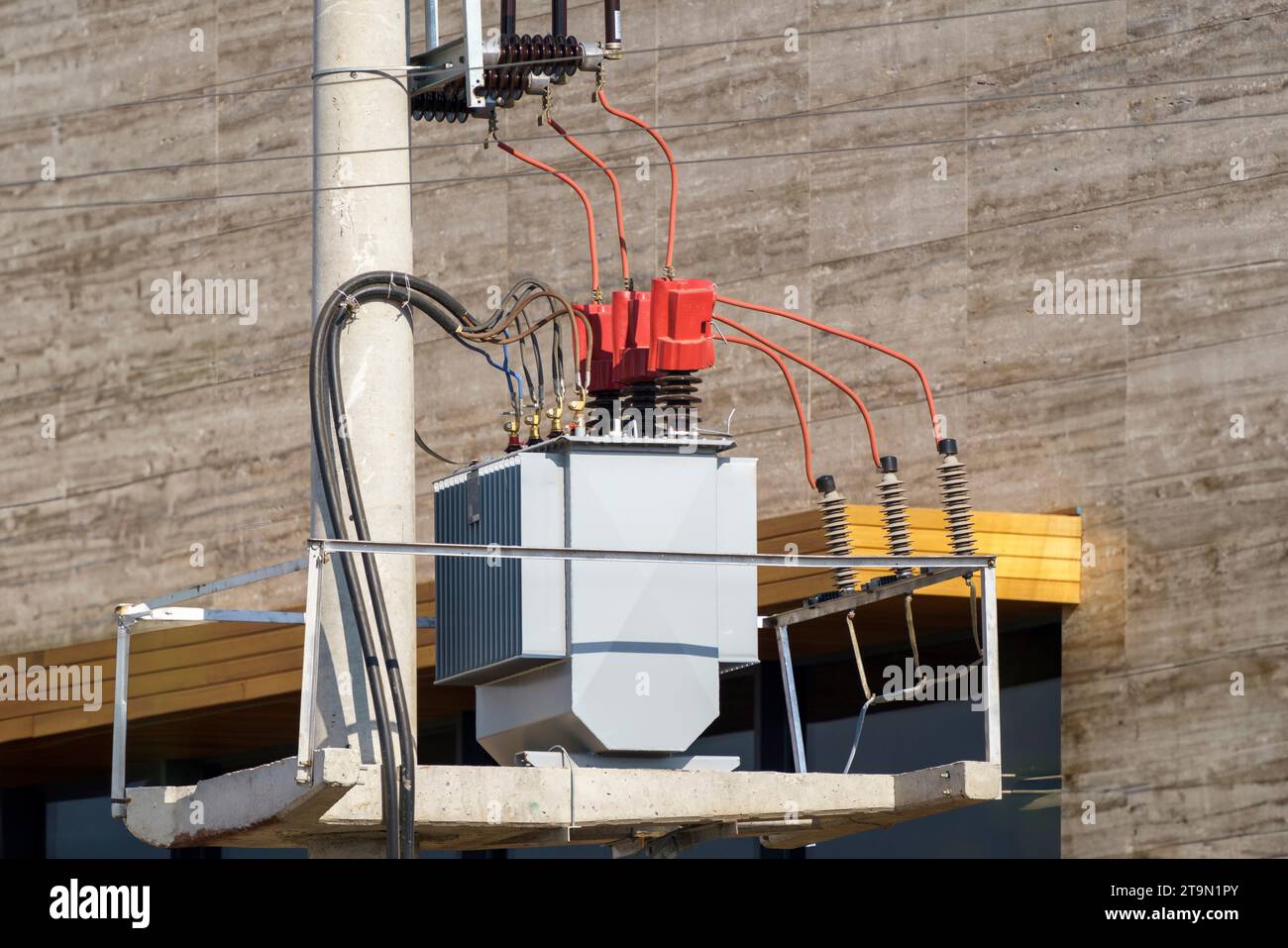 Cables and transformer on a power pole Stock Photo - Alamy