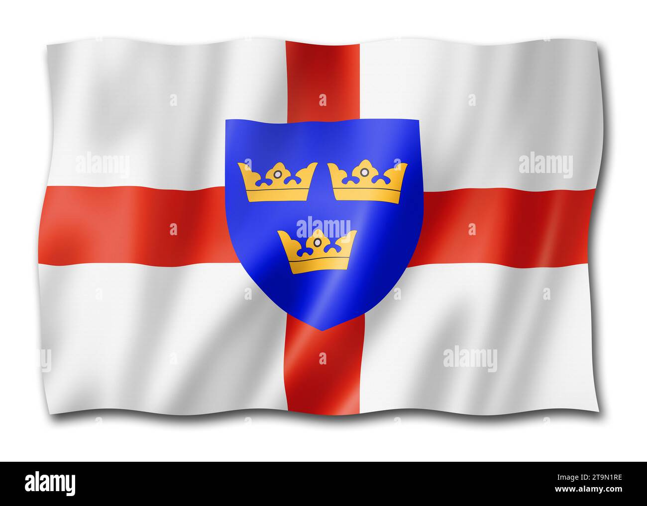 East Anglia Region flag, United Kingdom waving banner collection. 3D ...