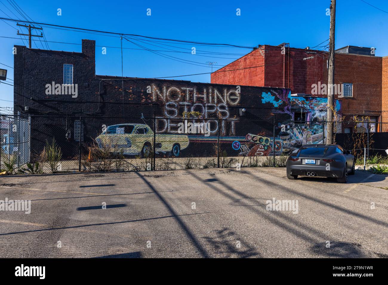 Street art on the outskirts of Detroit. Message: Nothing Stops Detroit ...