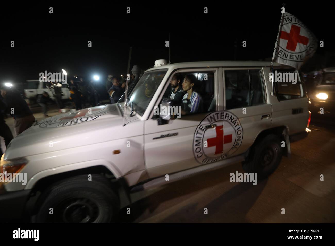 Rafah, Gaza. 26th Nov, 2023. An International Red Cross vehicle ...