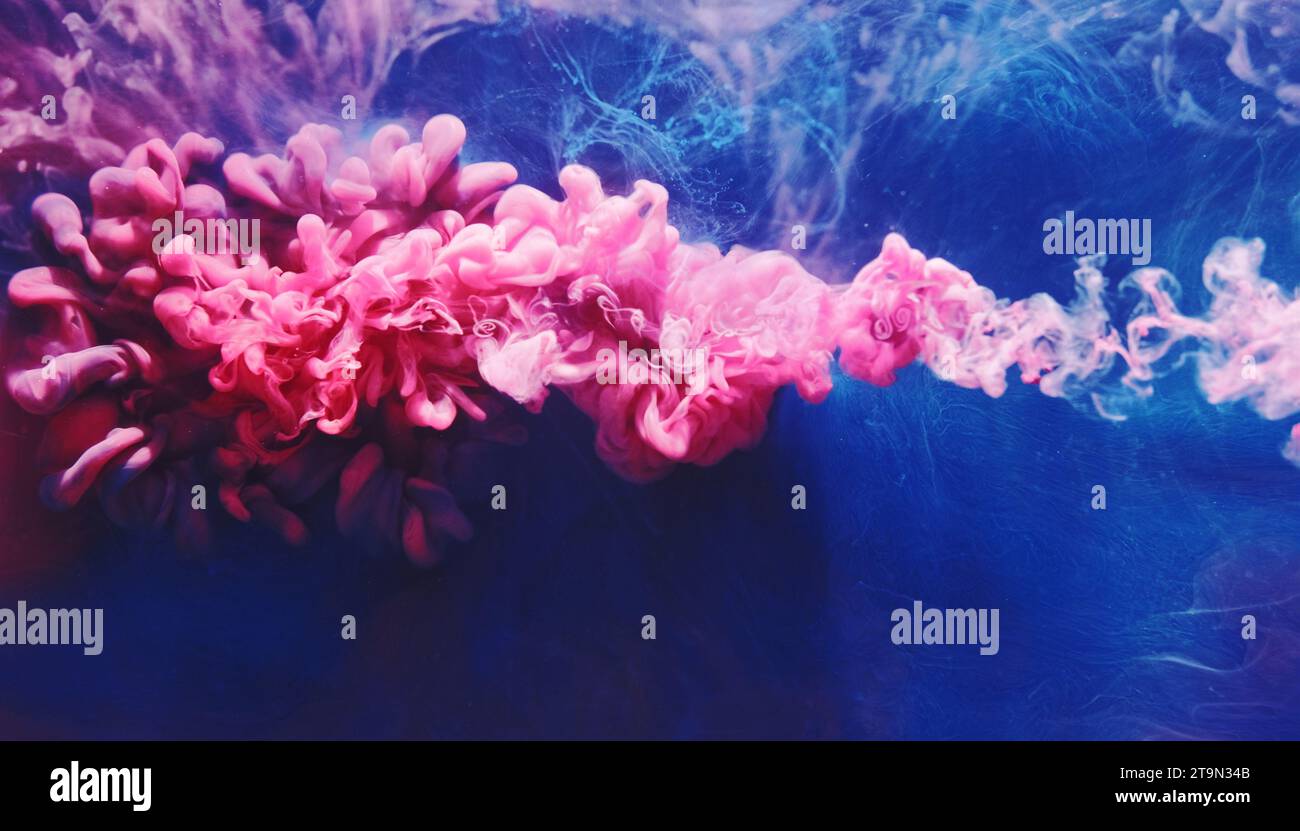 Ink splash background pink smoke cloud blue steam Stock Photo - Alamy