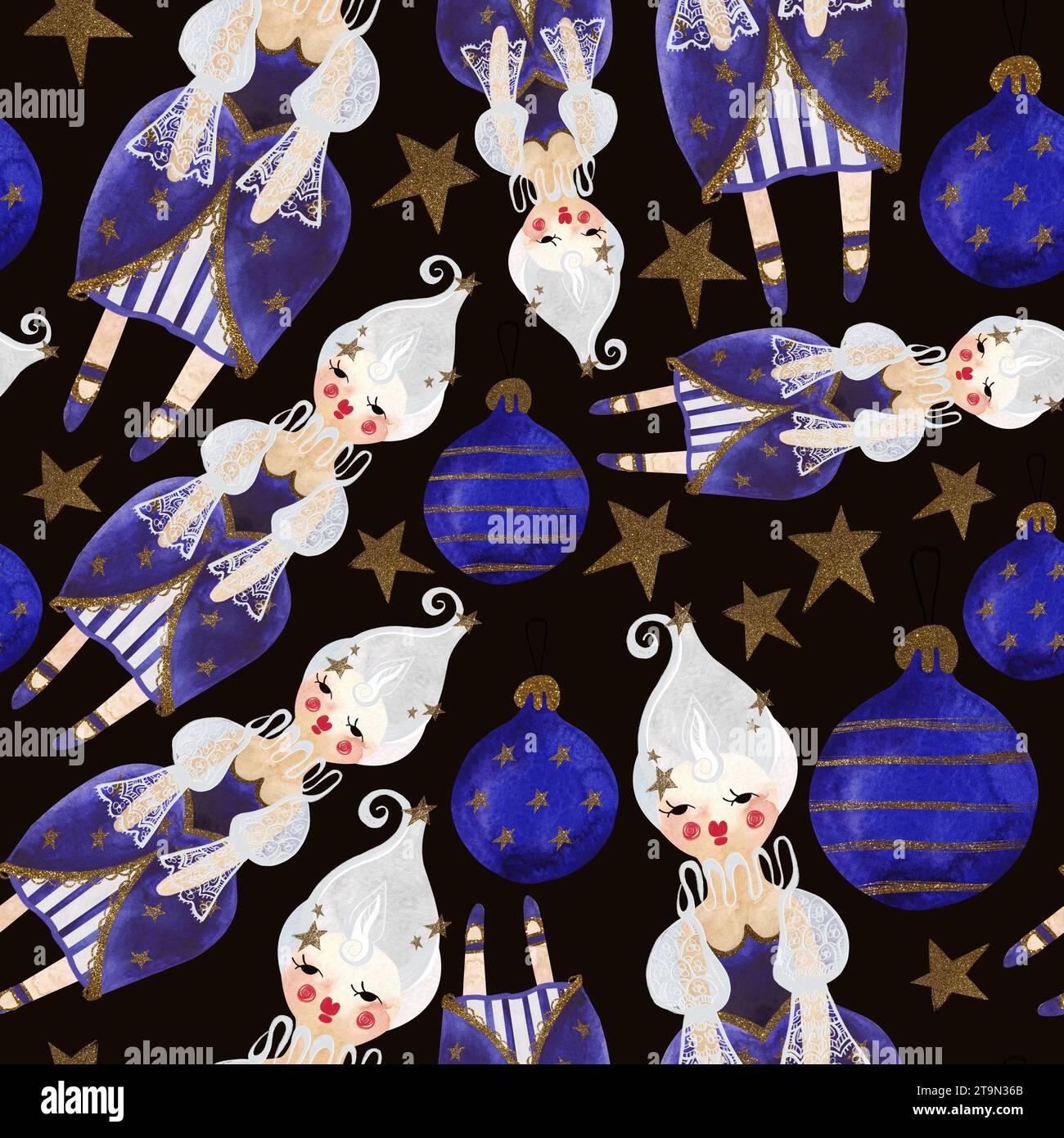 Nutcracker and nuts. Seamless watercolor pattern for New Year and ...