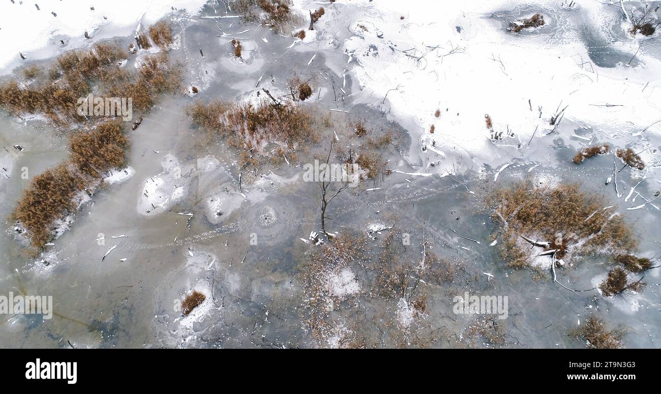 Aerial winter lake river ice snowy frozen lake Stock Photo - Alamy