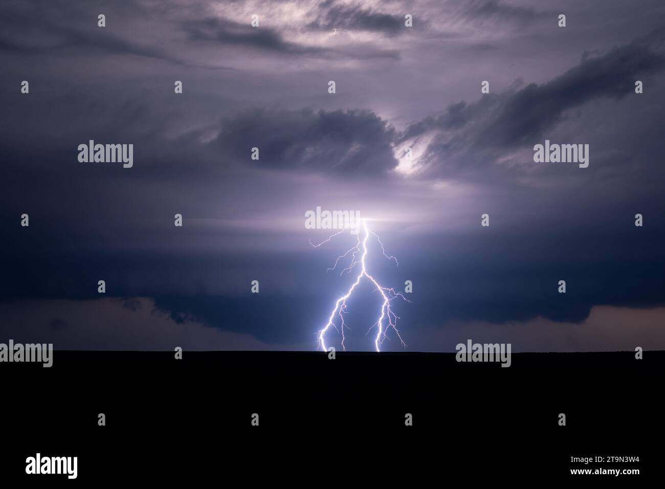 Forked lightning strike from a supercell thunderstorm near Akron ...