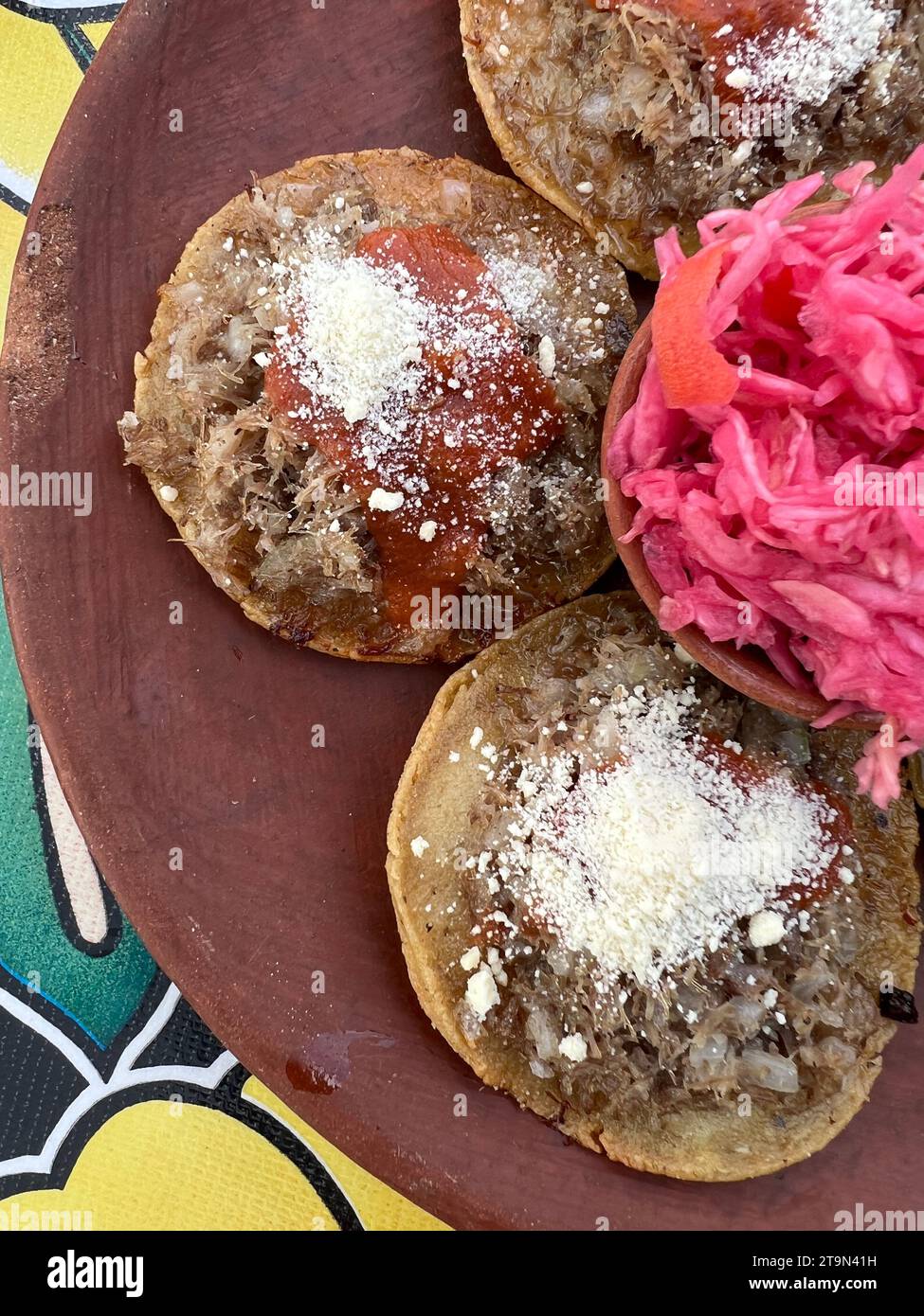 A plate of garnachas (traditional Oaxacan food) at a restaurant in ...