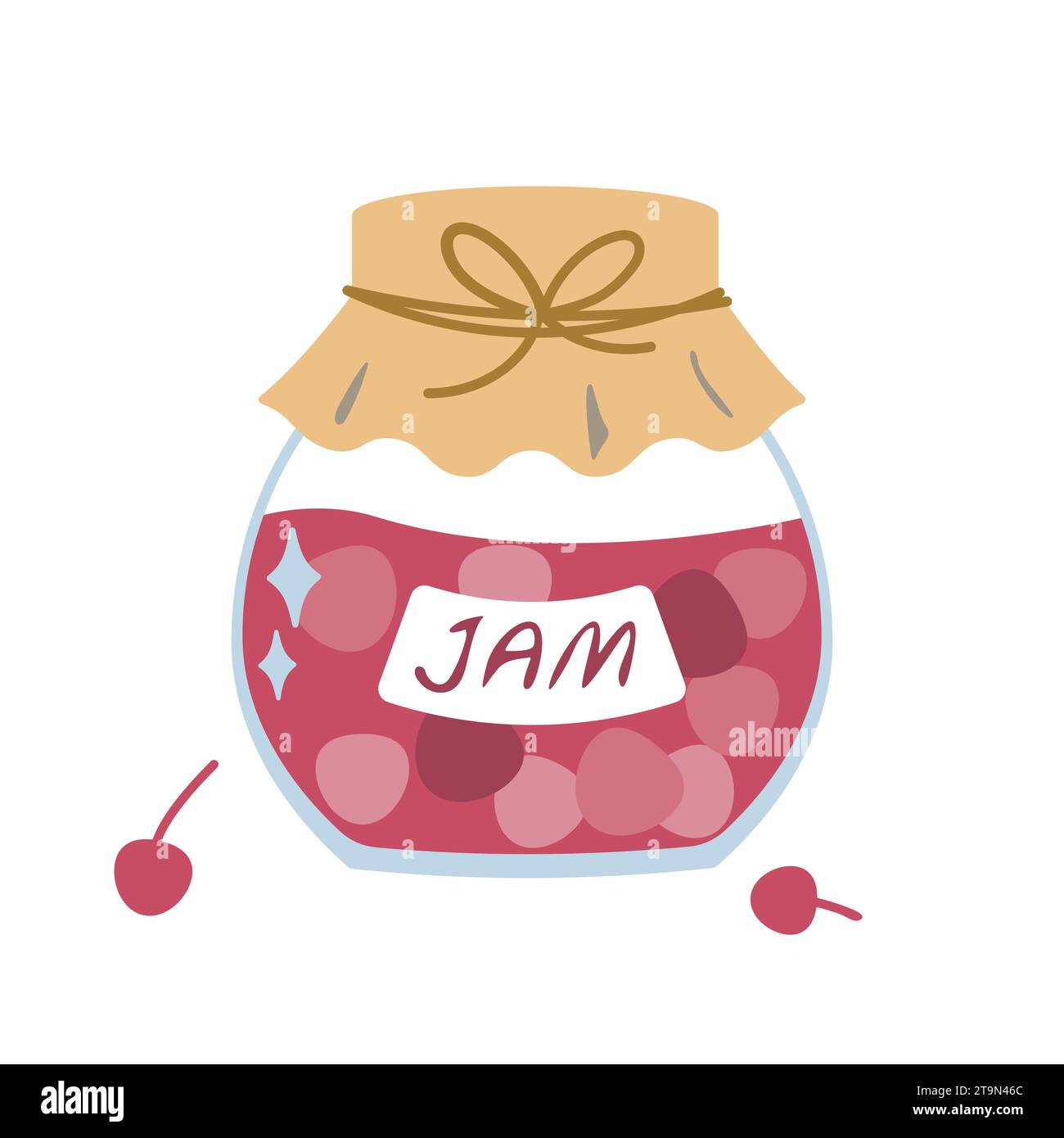 Cherry jam jar icon, coloured flat style design, cartoon style ...