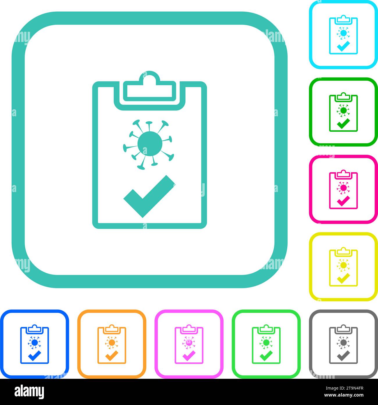 Covid test passed outline vivid colored flat icons in curved borders on ...