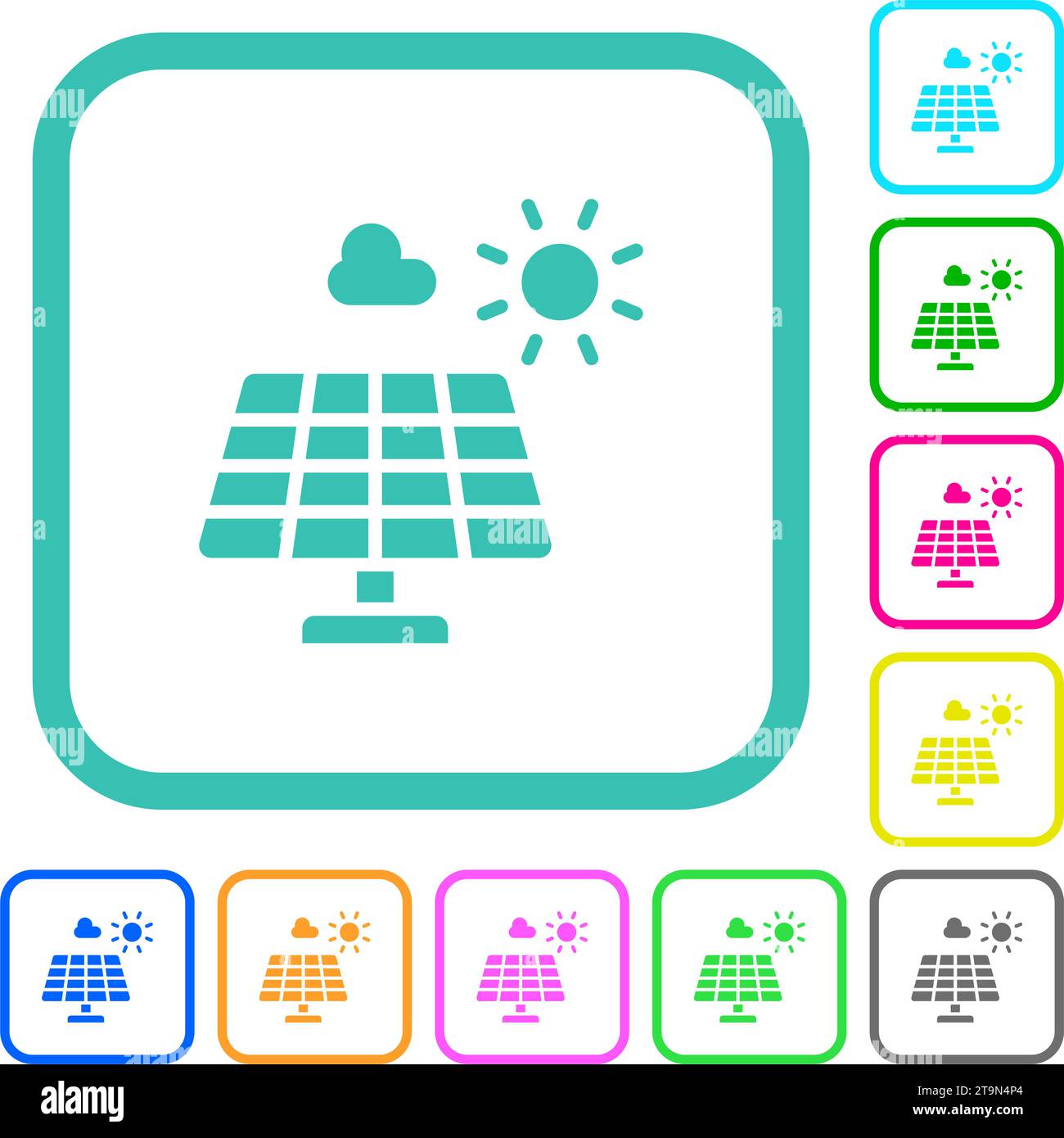Solar energy vivid colored flat icons in curved borders on white ...