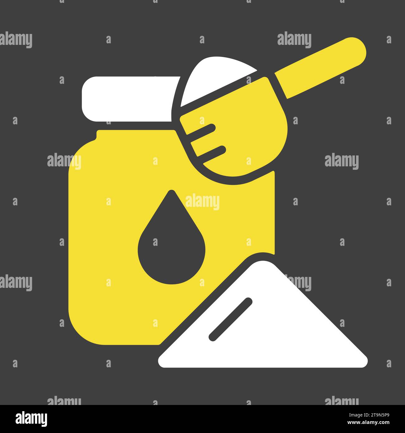 Milk powder canned and spoon vector on dark background icon. Dairy ...