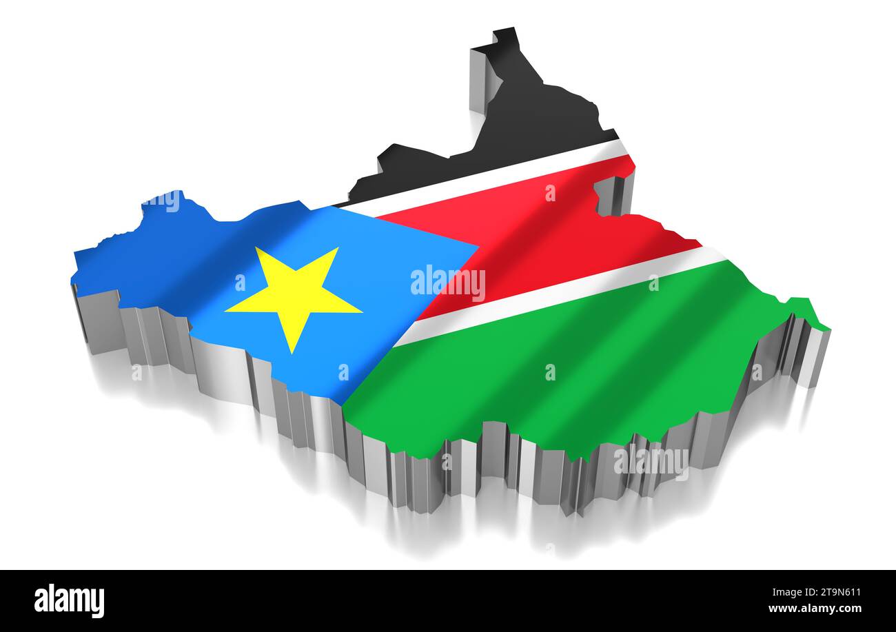 South Sudan - country borders and flag - 3D illustration Stock Photo ...