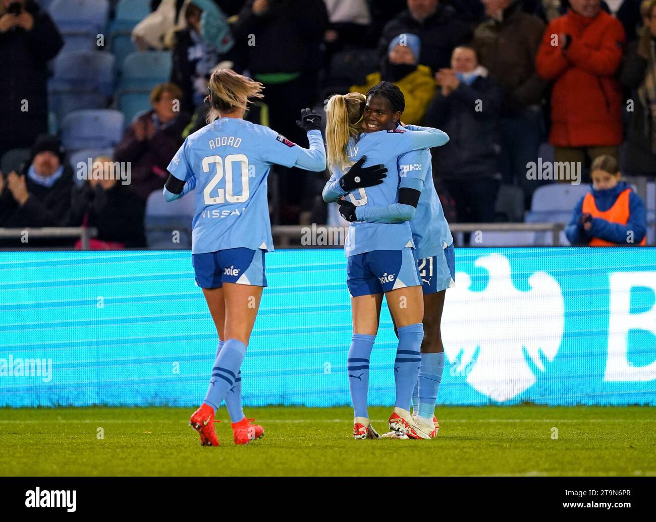 Manchester City's Khadija Shaw (right) celebrates after scoring their ...