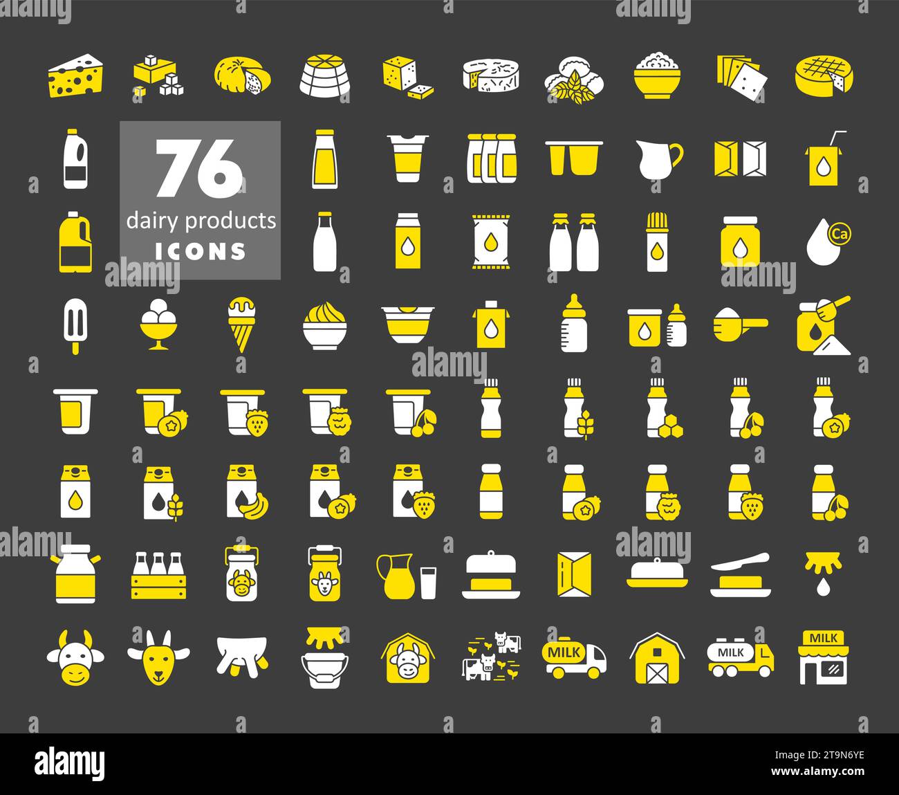 Milk, dairy products vector on dark background icon set. Graph symbol ...