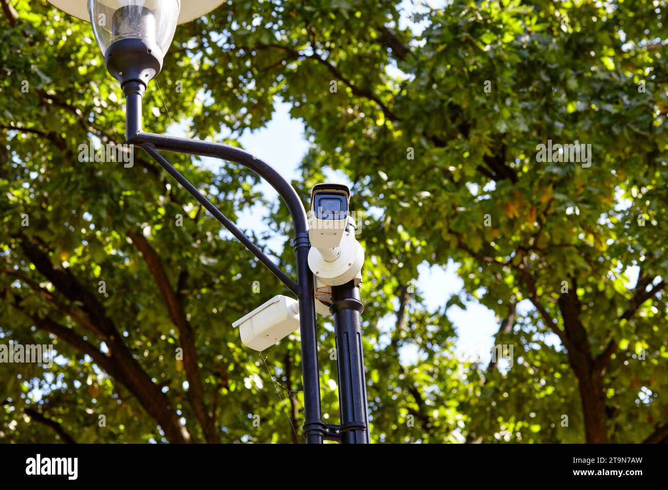 Cctv camera security on pole. Modern surveillance CCTV camera on ...