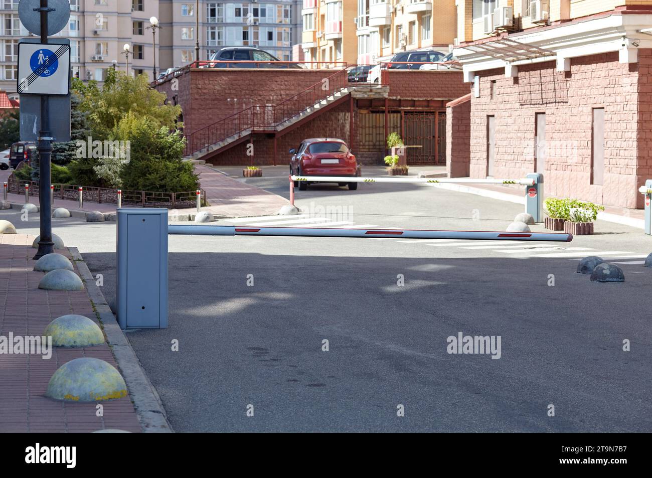 Closed automatic gate of the barrier. Automatic security system ...