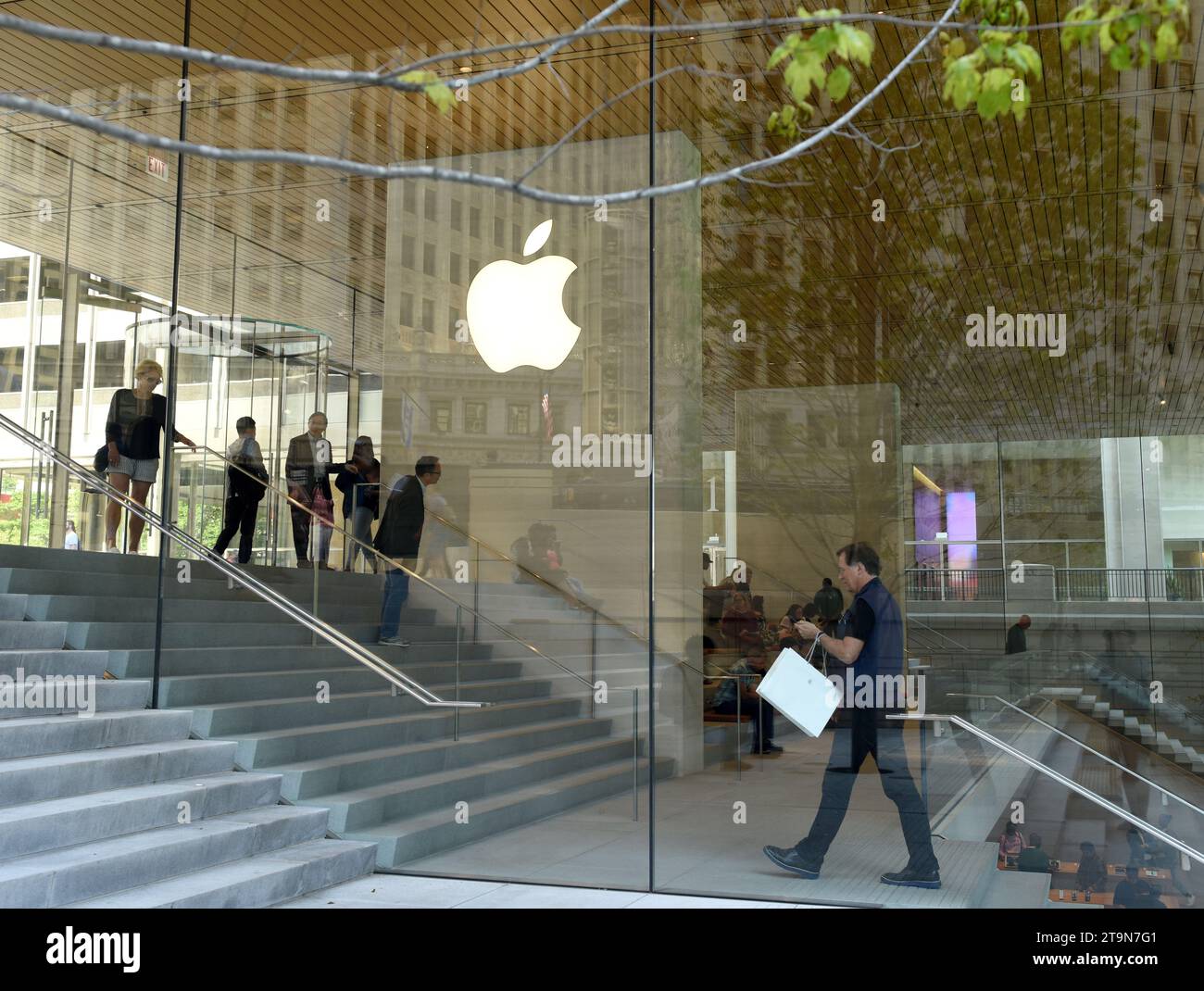 Chicago, USA - June 04, 2018: People near the Apple store on Michigan ...