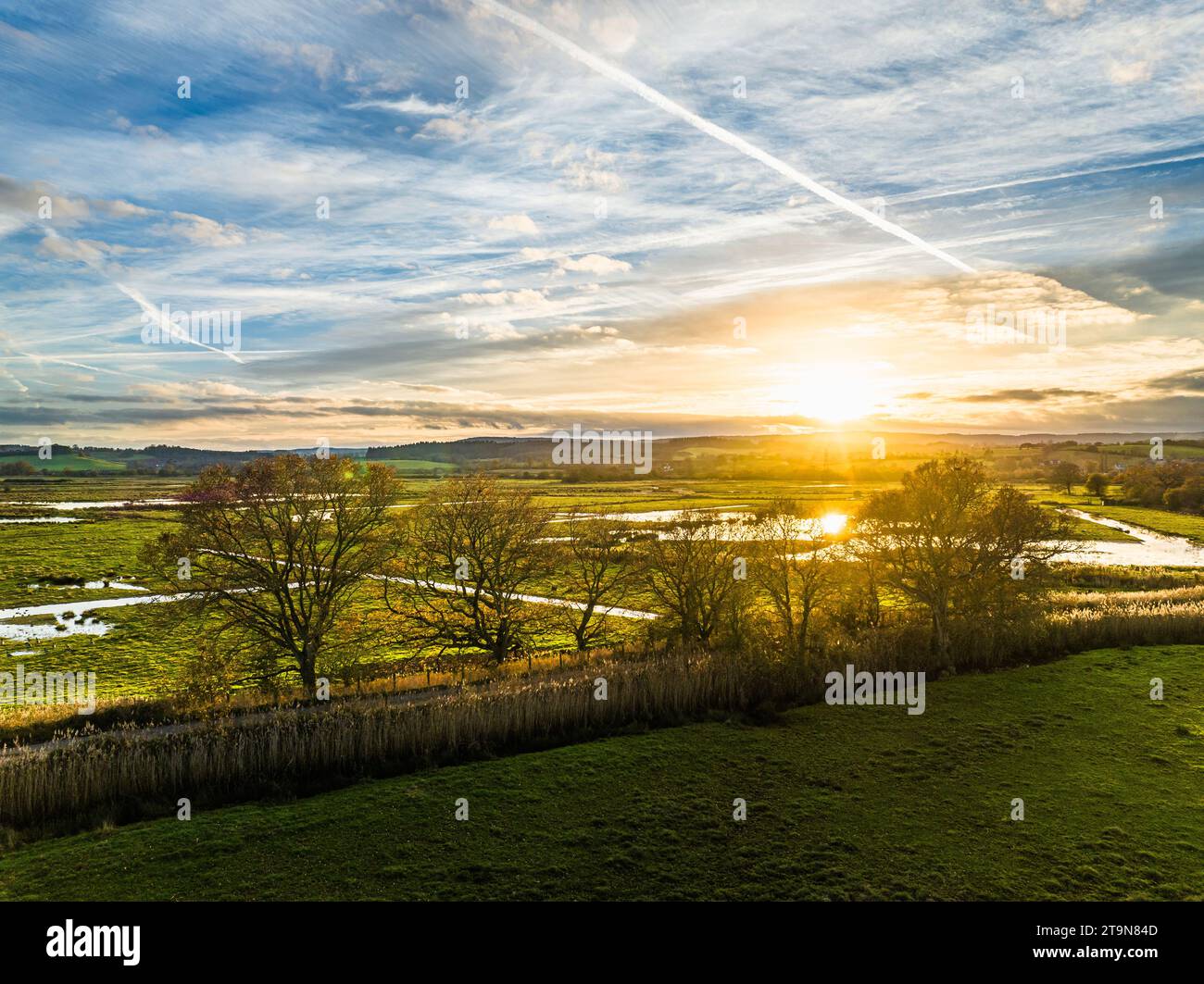 Sunset over Wetlands and Marshes in RSPB Exminster and Powderham ...