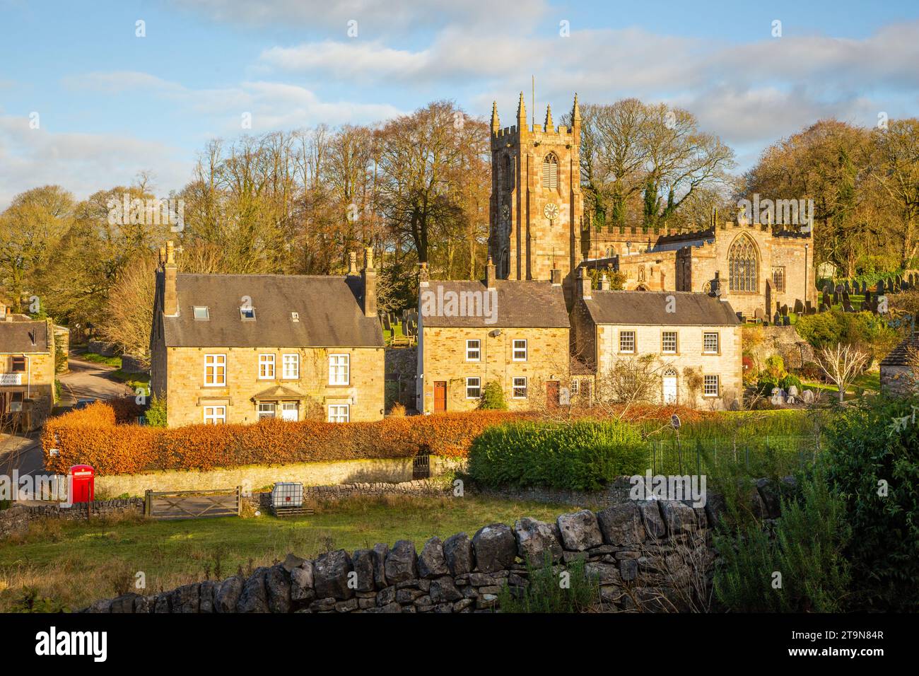View over the Derbyshire Peak District village of Hartington with a ...