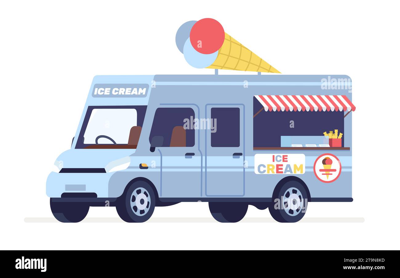 Ice cream truck. Street food automobile van. Cold desserts selling ...