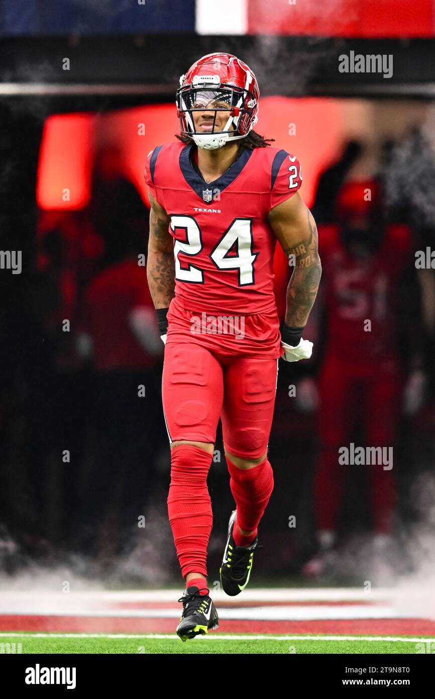Houston Texans cornerback Derek Stingley Jr. (24) runs out prior to an NFL football game against ...