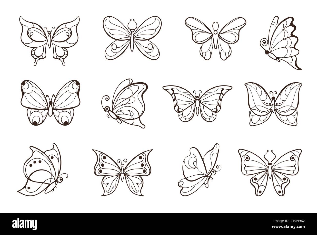 Linear patterned butterflies. Flying insects. Decorative creations ...