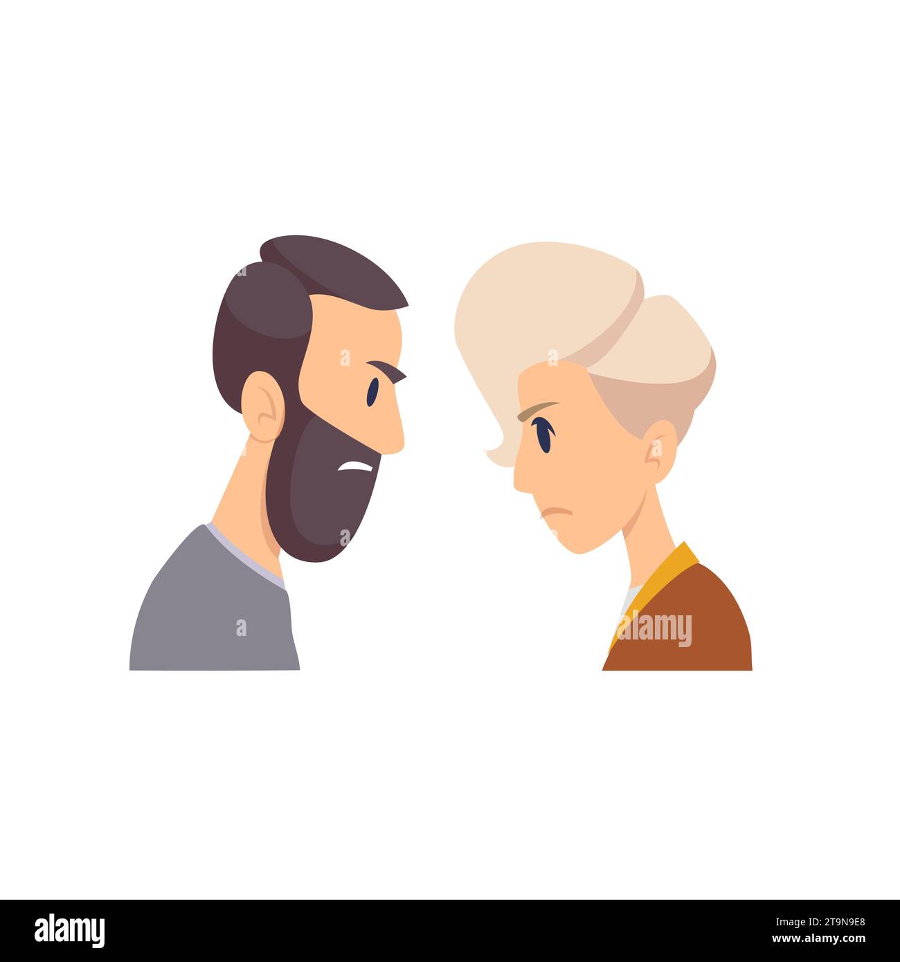 People conflict. Profile of male and female angry characters. Vector ...