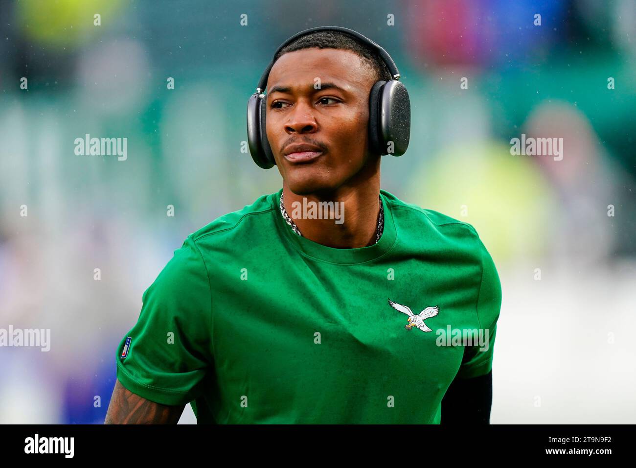 Philadelphia Eagles wide receiver DeVonta Smith watches during warm ups ...