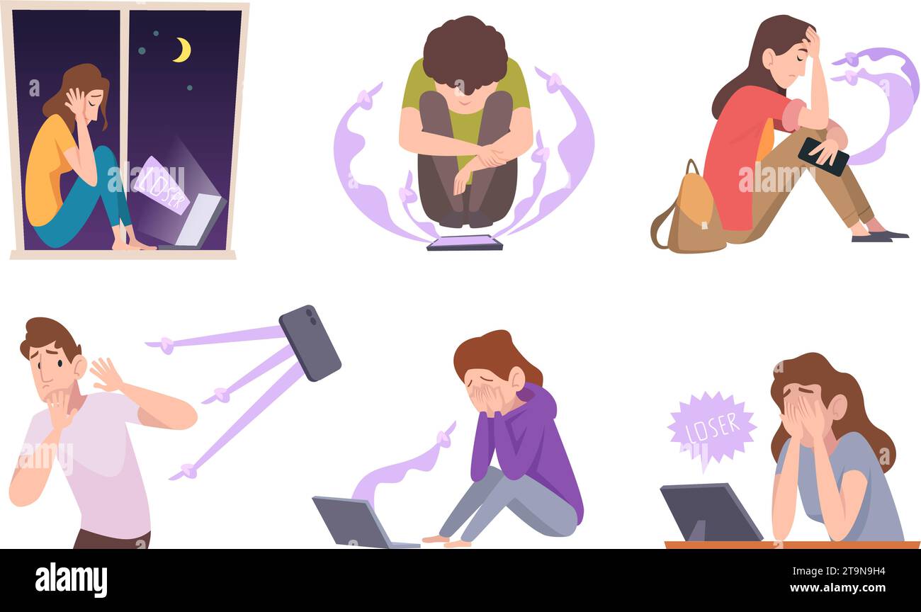 Cyberbullying. Victim of online violence social hate people exact ...