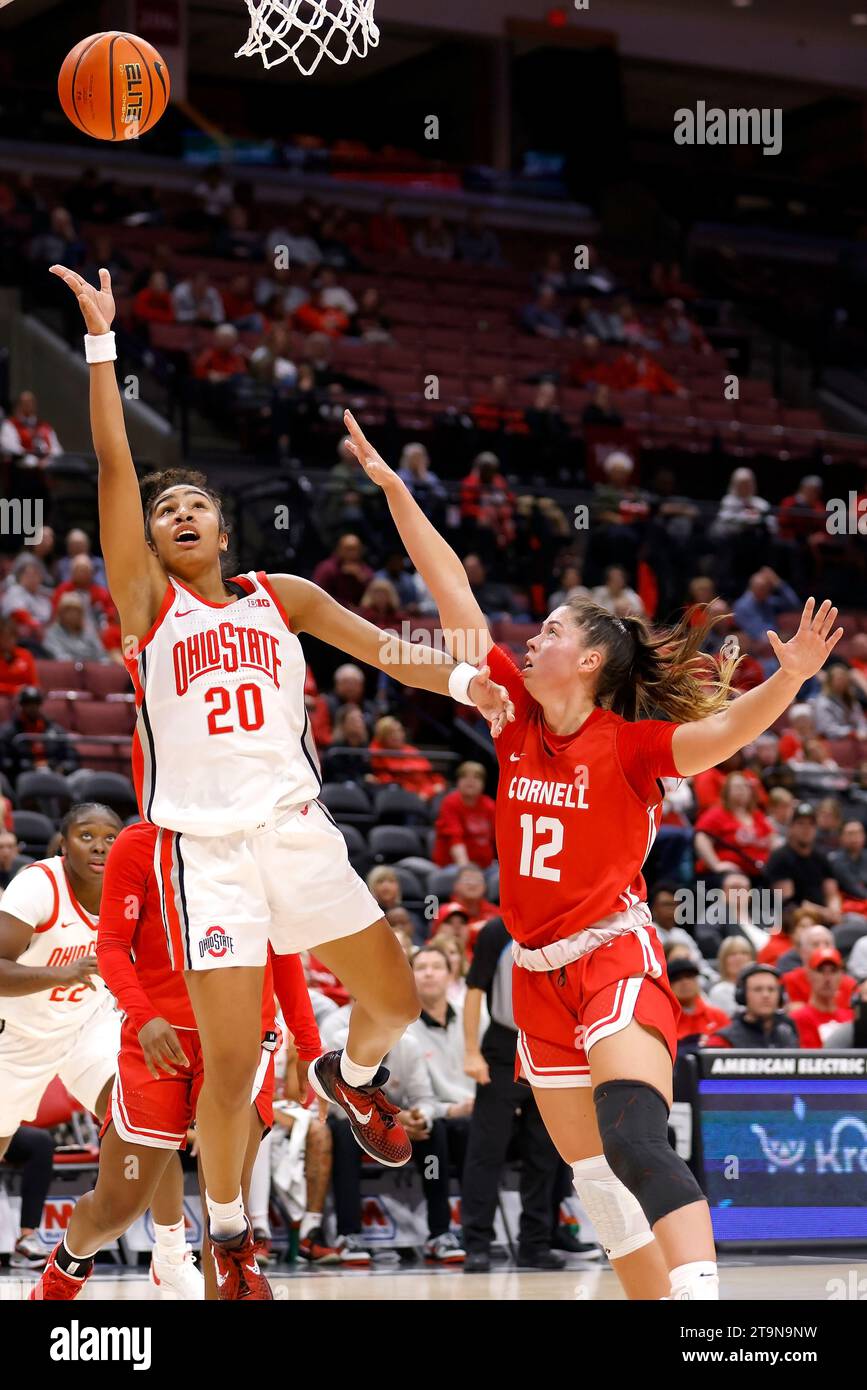 Ohio State guard Diana Collins (20) shoots the ball while being ...