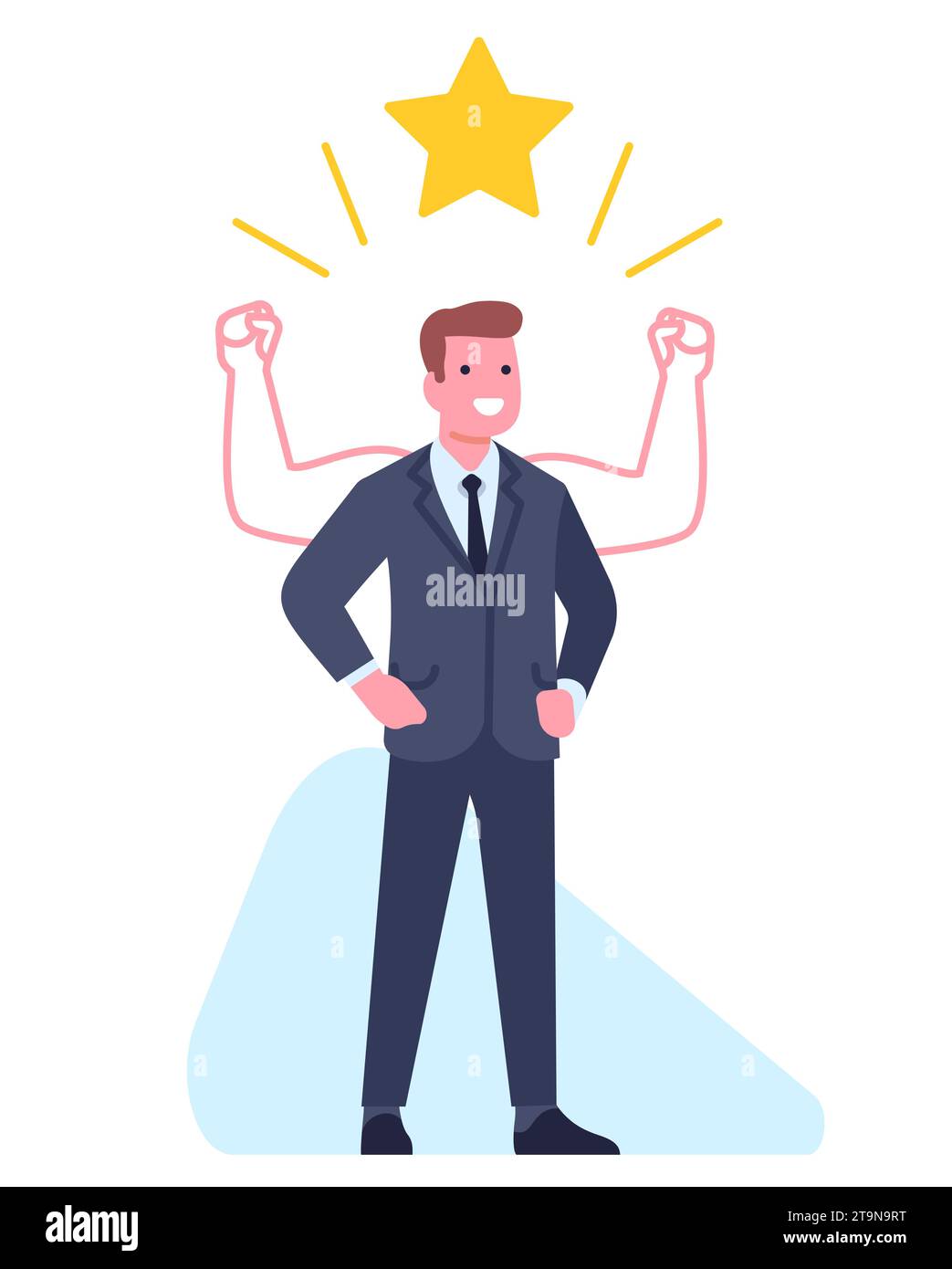 Strength and self confidence. Businessman with raised hands in air ...