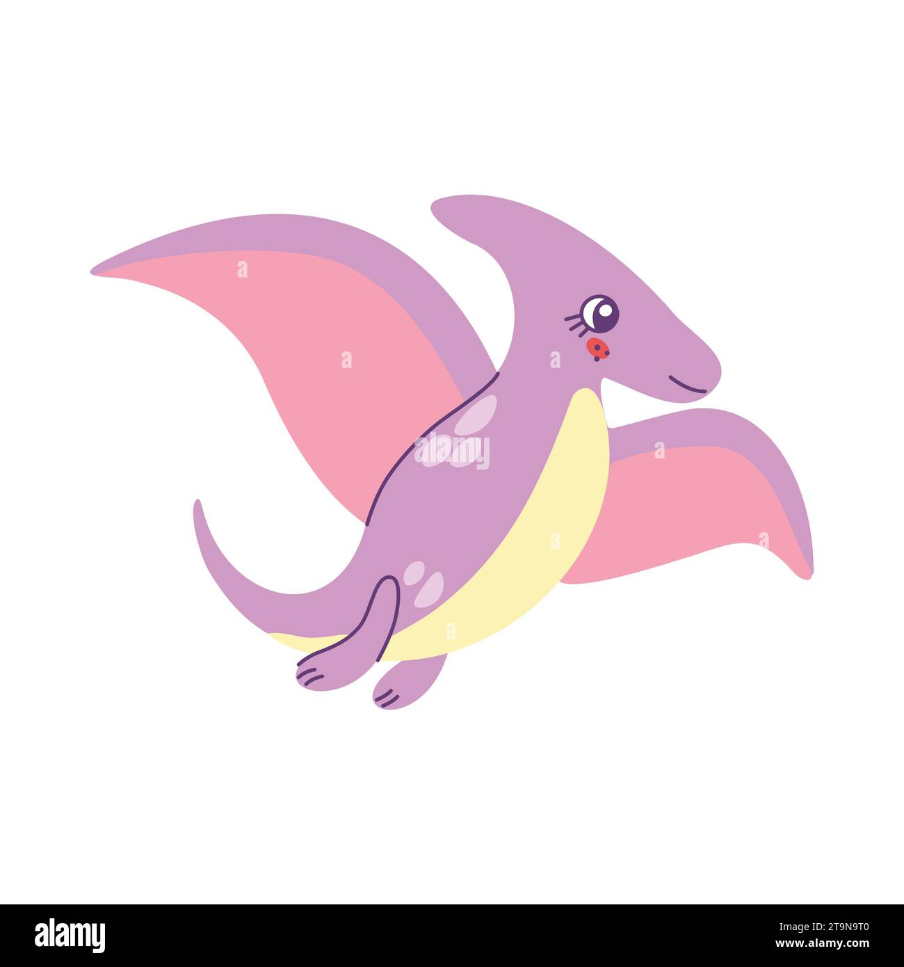 Cute colored dinosaur pterodactyl doodle. Vector illustration in ...