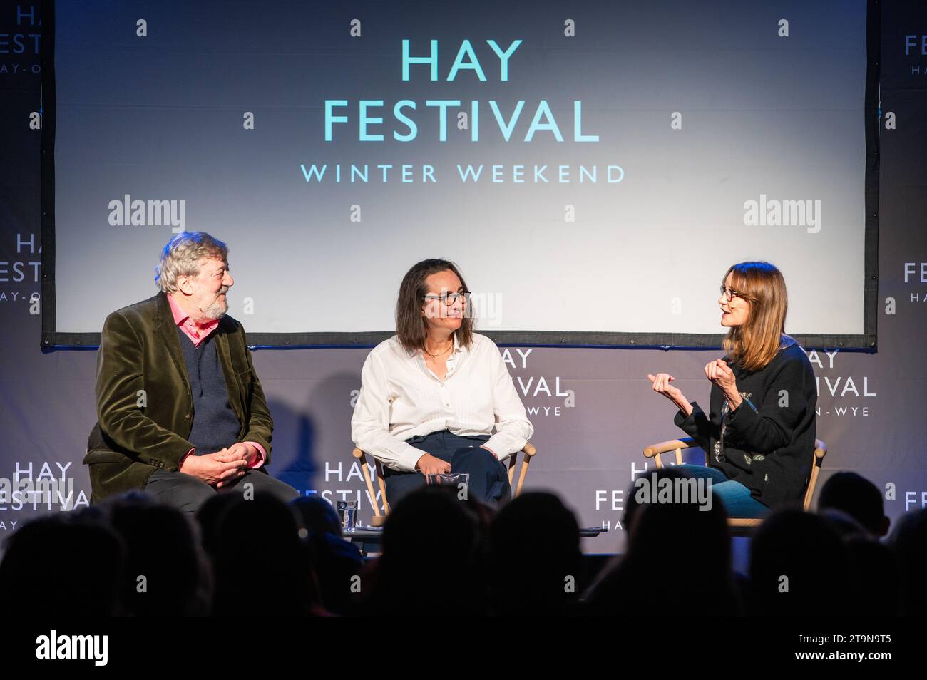 Hay-on-Wye, Wales, UK. Sunday 26th November 2023. Susie Dent and Sarah ...