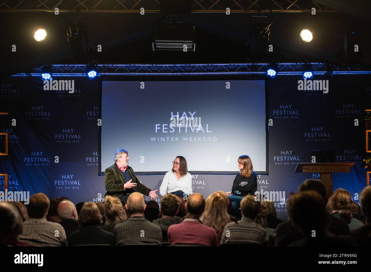 Hay-on-Wye, Wales, UK. Sunday 26th November 2023. Susie Dent and Sarah ...